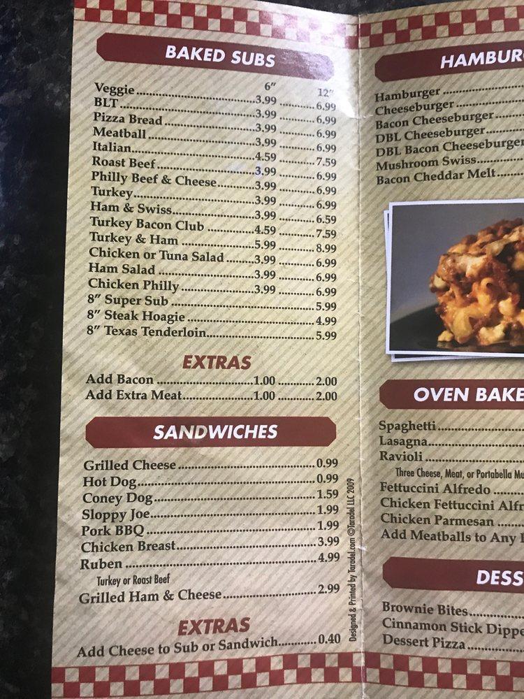Menu at Short Stop pizzeria, Springfield