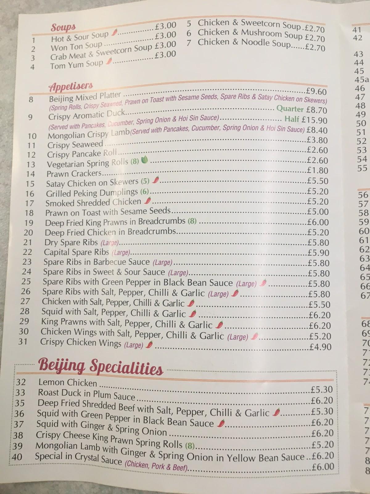 Menu at Beijing House fast food, Basingstoke