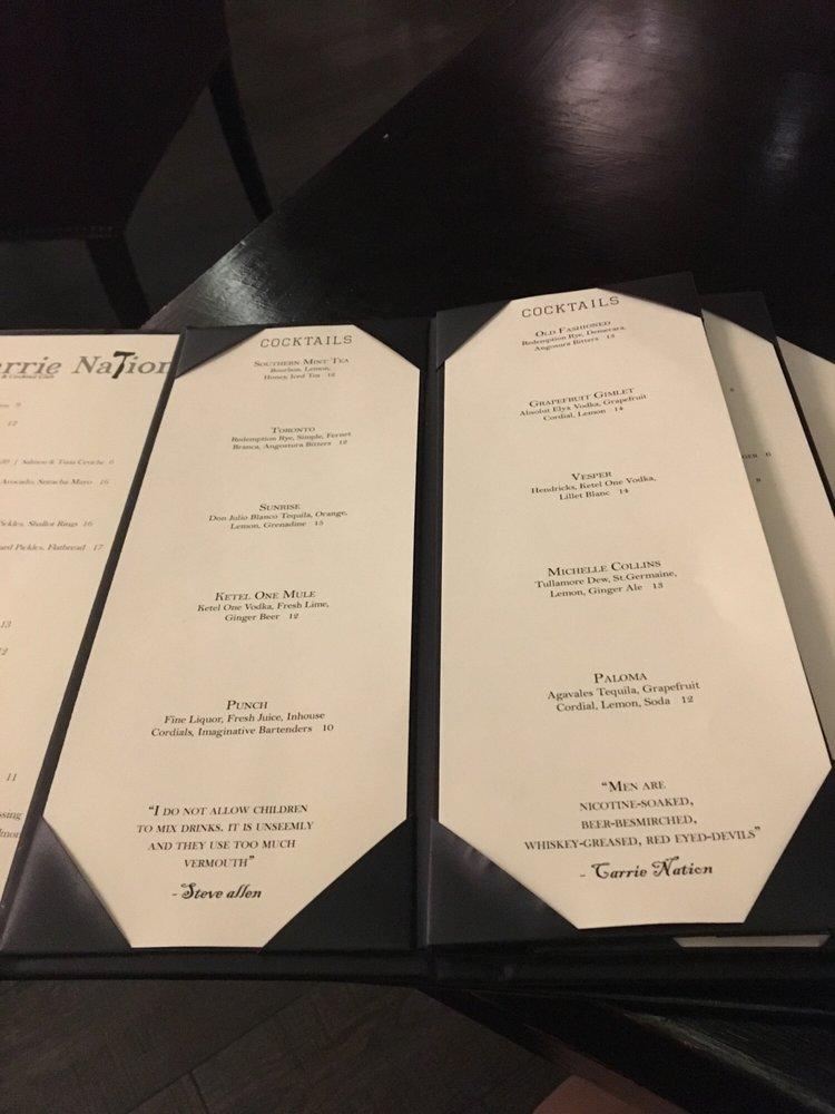 Menu at Carrie Nation Cocktail Club, Boston