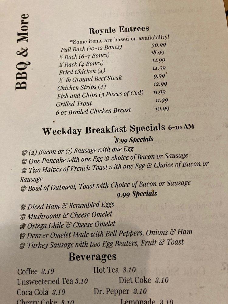 Menu at Kafe Royale Restaurant, Calimesa