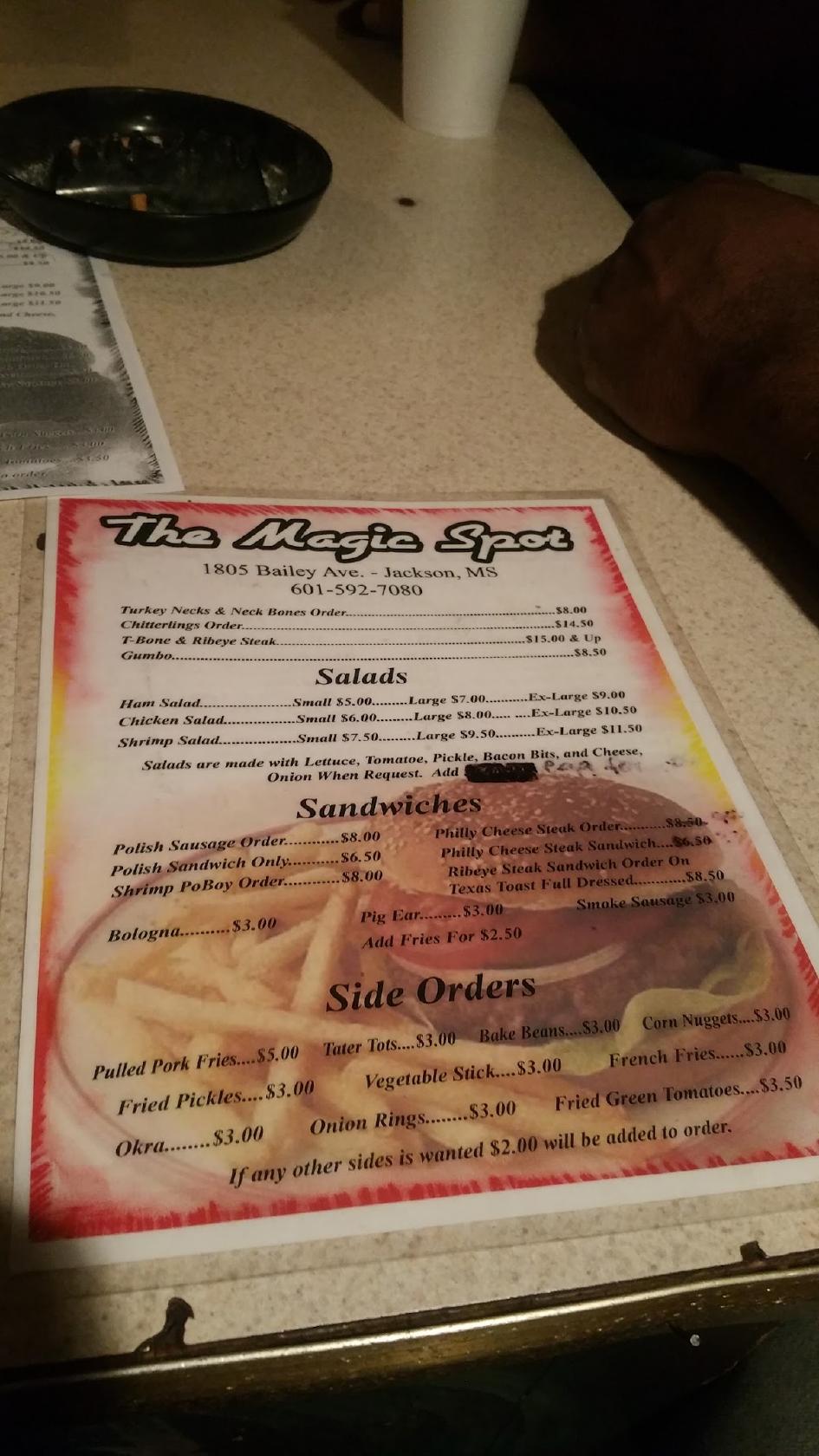Menu at Magic Spot pub & bar, Jackson, Bailey Ave