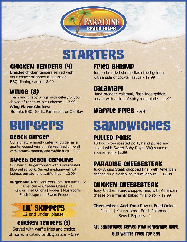 Menu at Paradise Grill pub & bar, Long Neck, Bay Rd