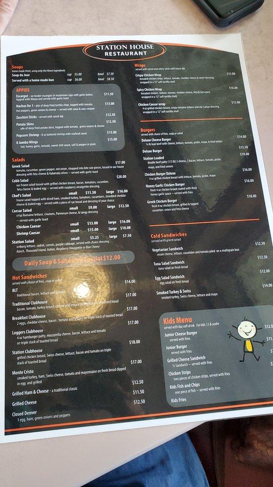 Menu at Station House restaurant, Barrière