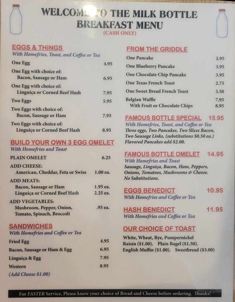 Menu at The Milk Bottle restaurant, Raynham