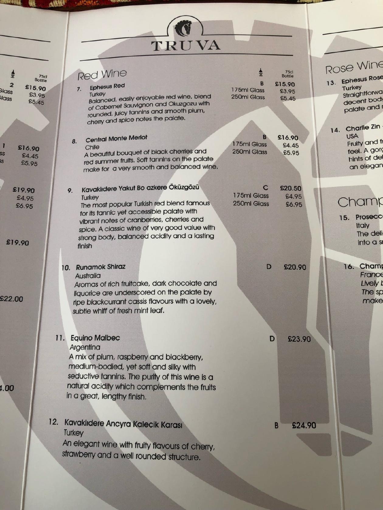 Menu at Truva Lounge Cocktail Bar, Towcester