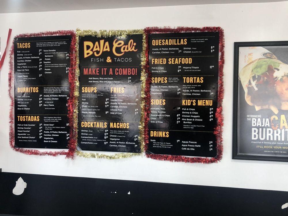 Menu at Baja Cali Fish & Tacos (Highland Park) pub & bar, Los Angeles
