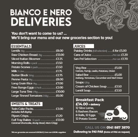 Menu at Bianco E Nero cafe, Paisley
