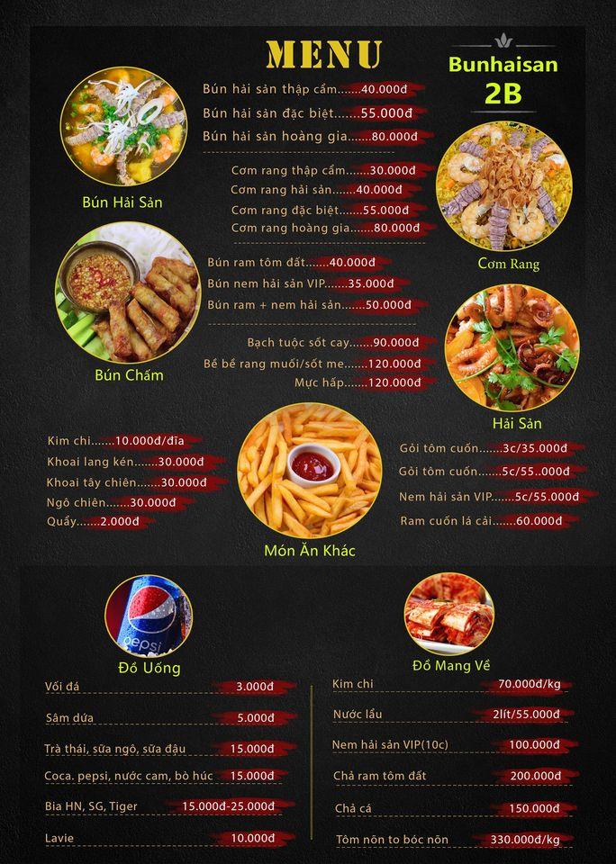 Menu at Bún Hải Sản 2B - Nguyễn Khánh Toàn restaurant, Hanoi, 6b ngõ 92 ...