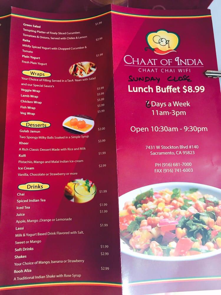 Carta del restaurante Chaat of India, Sacramento, Mack Rd