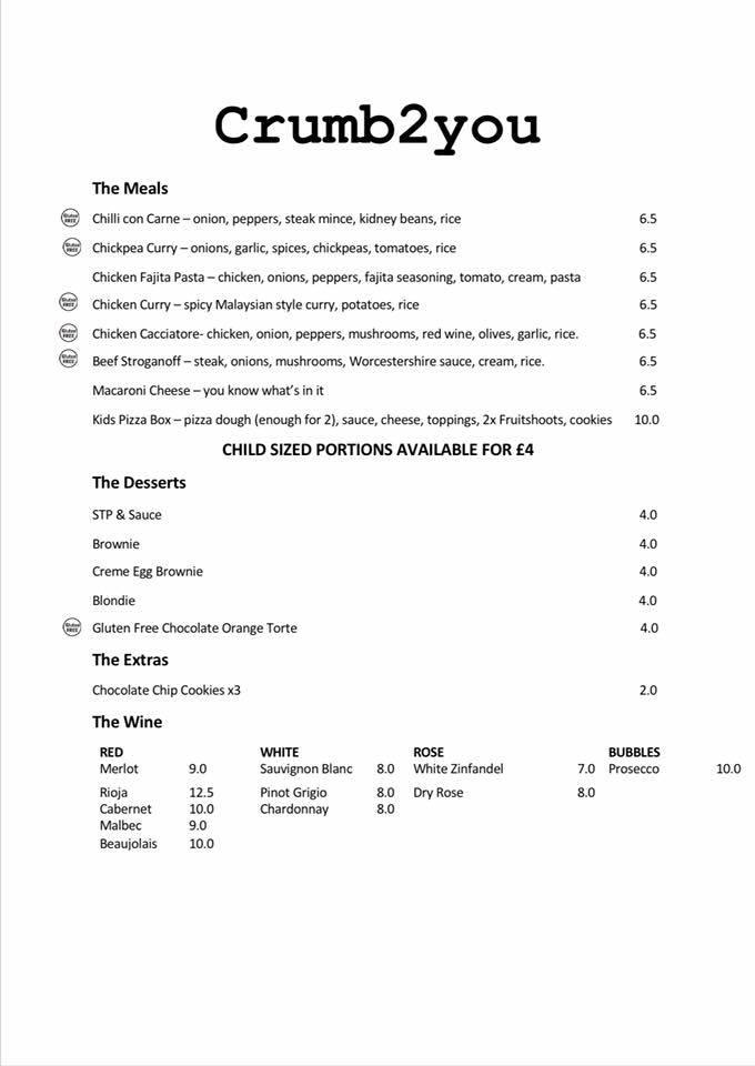 Menu at Crumb restaurant, Dumfries, 53 St Michael St