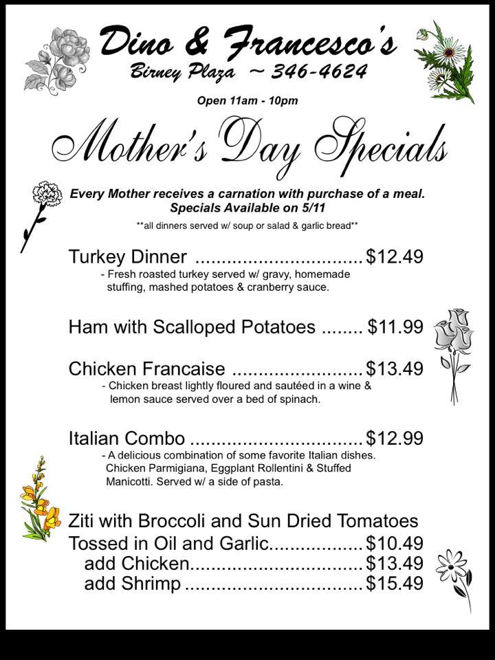 Menu at Dino & Francesco's Pizza-Pasta restaurant, Moosic