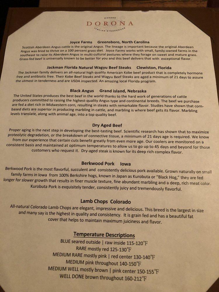 Menu at Dorona pub & bar, Naples