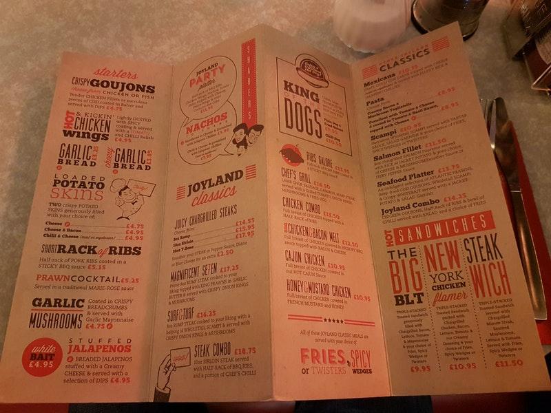 Menu at Joyland American Family Diner restaurant, Great Yarmouth ...