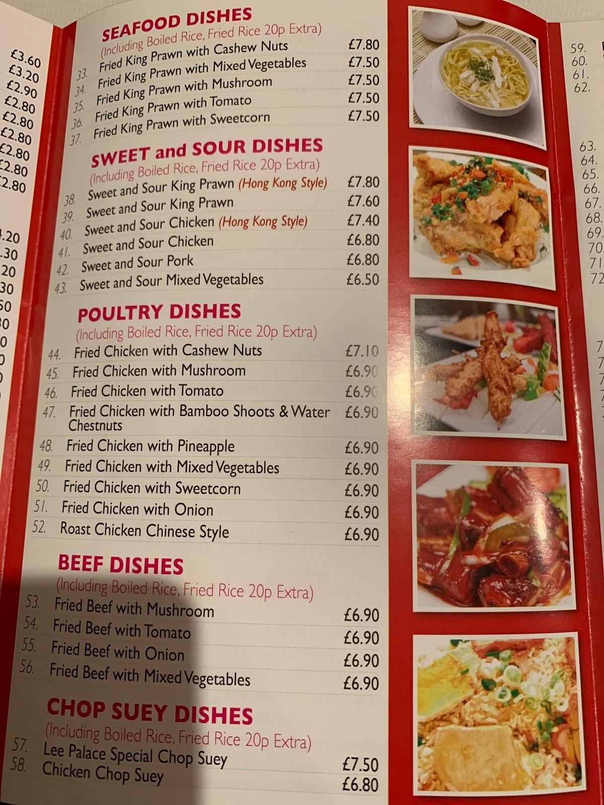 Menu at Lee Palace restaurant, Glasgow