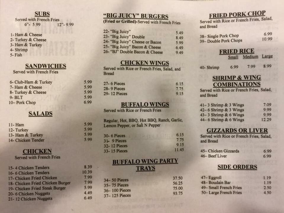 Menu at Mama Martha Wings & Seafood restaurant, Orange
