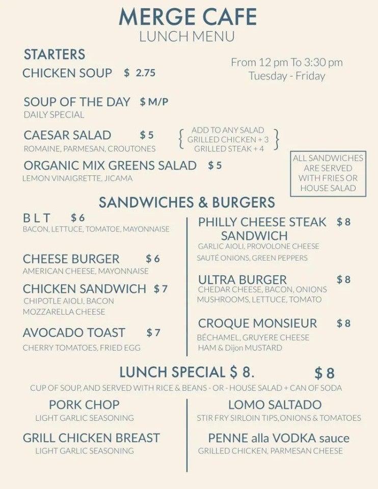Menu at Merge Caf pizzeria, Union City