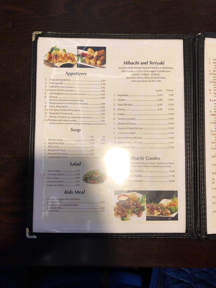 Menu at Pekin Tokyo restaurant, Allen Park