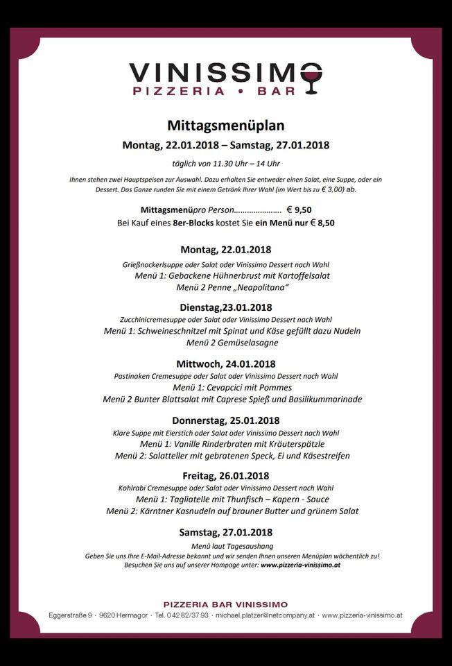 Speisekarte von Pizzeria Vinissimo, Hermagor