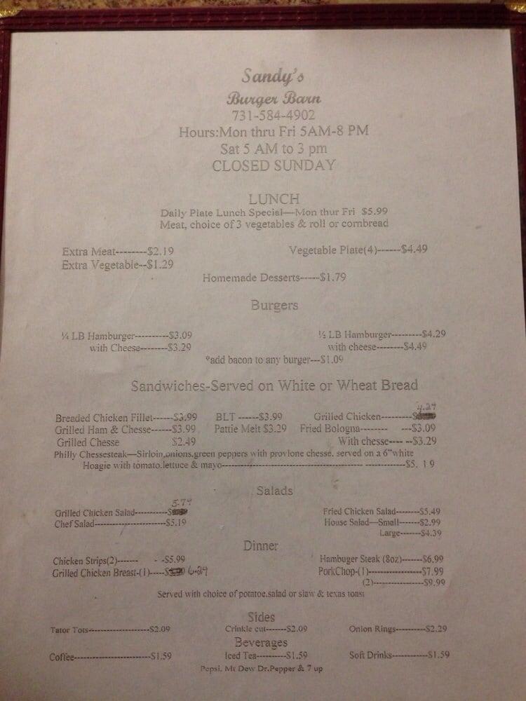 Menu at Sandy's Burger Barn, Holladay