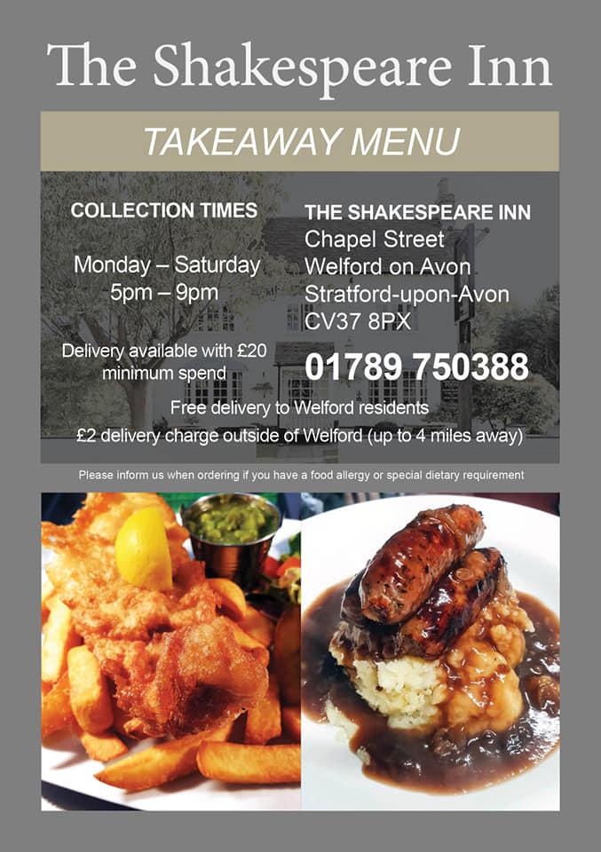 Menu at The Shakespeare Inn pub & bar, Stratford-upon-Avon