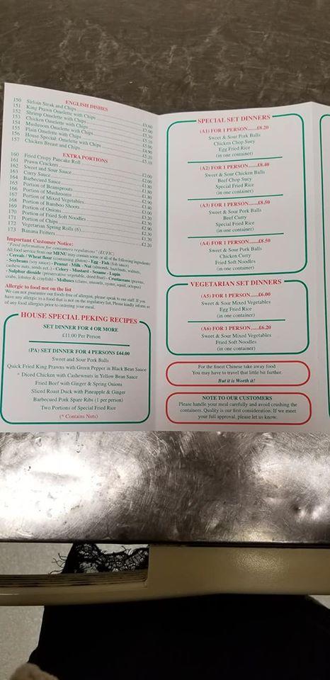 Menu at Shanghai House fast food, Emerson Valley