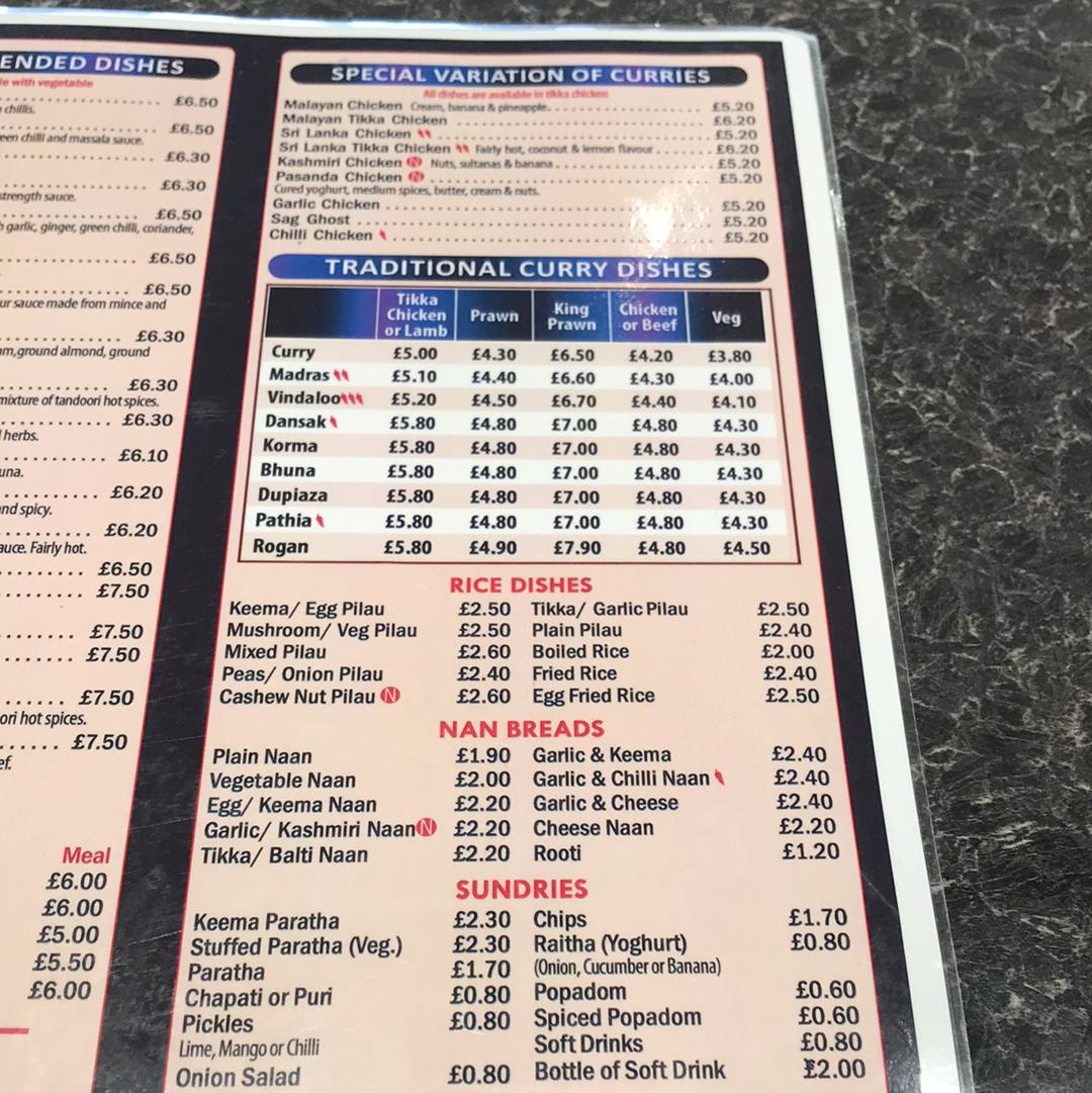 Menu at Shans Balti House fast food, Sunderland