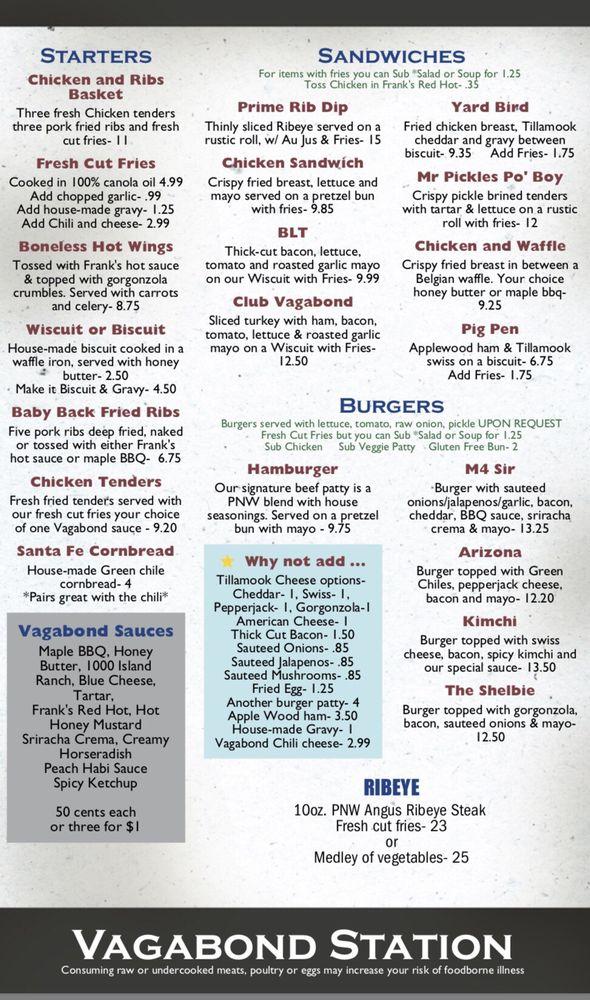 Menu at Vagabond Station restaurant, Anacortes