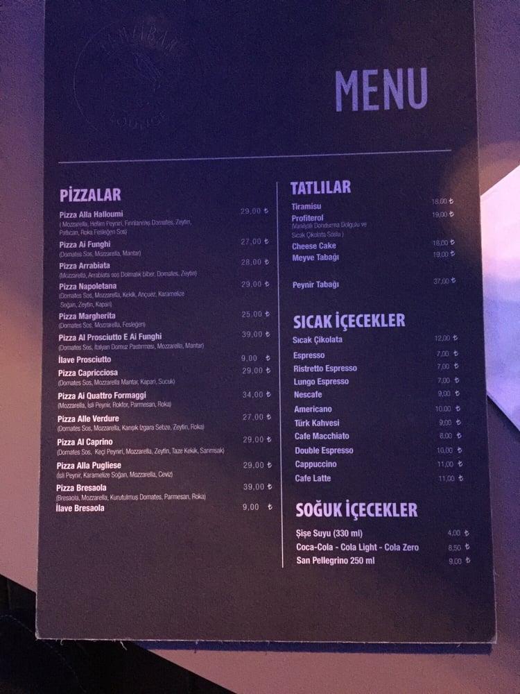 Menu at Zanzibar, Istanbul, Koru Sokağı No:2