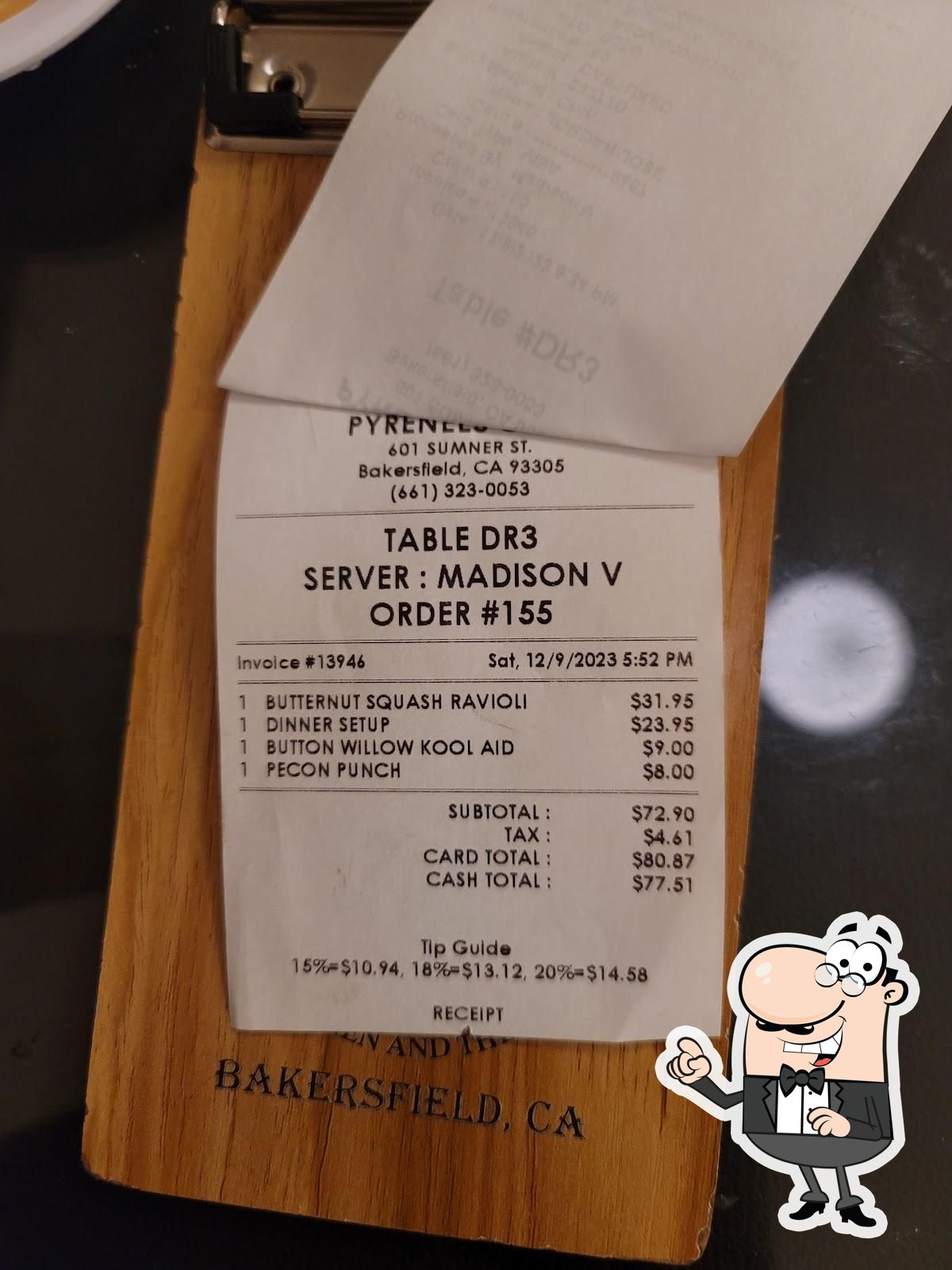 Pyrenees Cafe, Bakersfield - Restaurant menu, prices and reviews