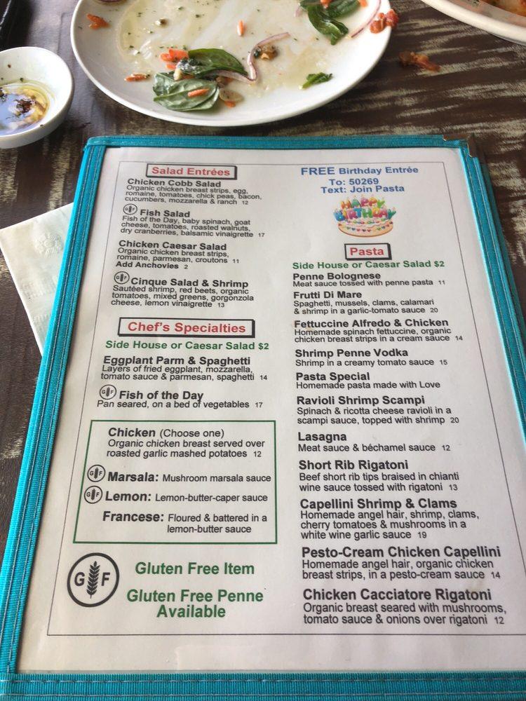 Menu at Cinque Terre Italian Restaurant, Davie, Nova Dr