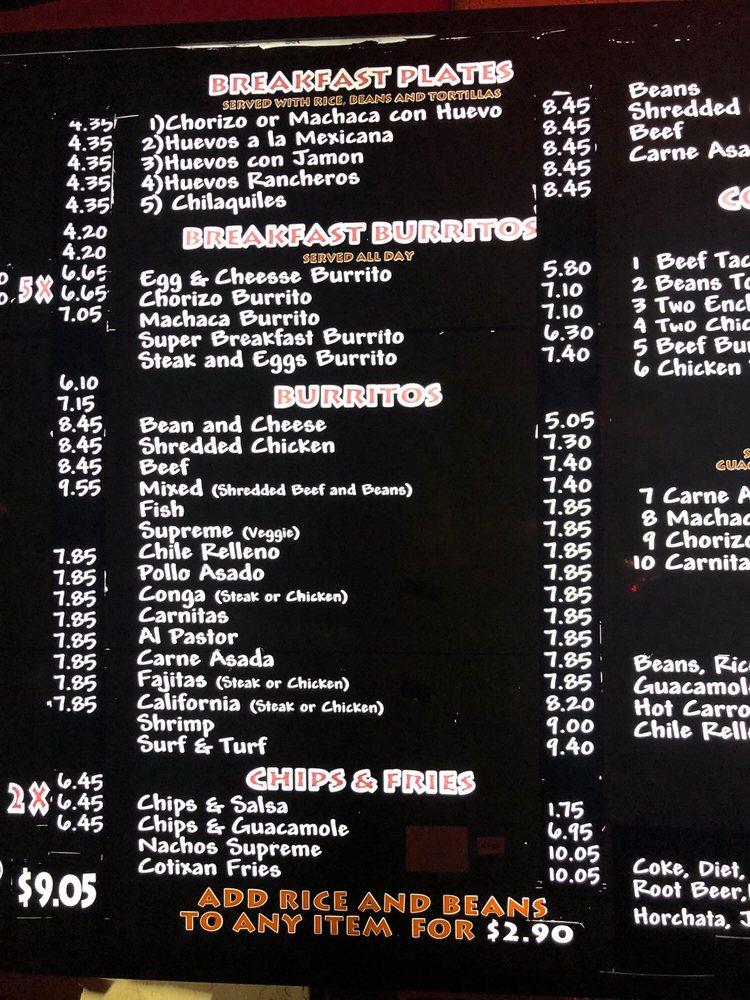 Menu at Cotixan Mexican Food restaurant, San Diego, Mira Mesa Blvd #101