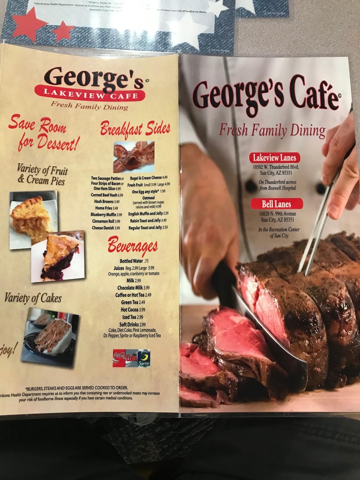 Menu at George's Cafe, Sun City
