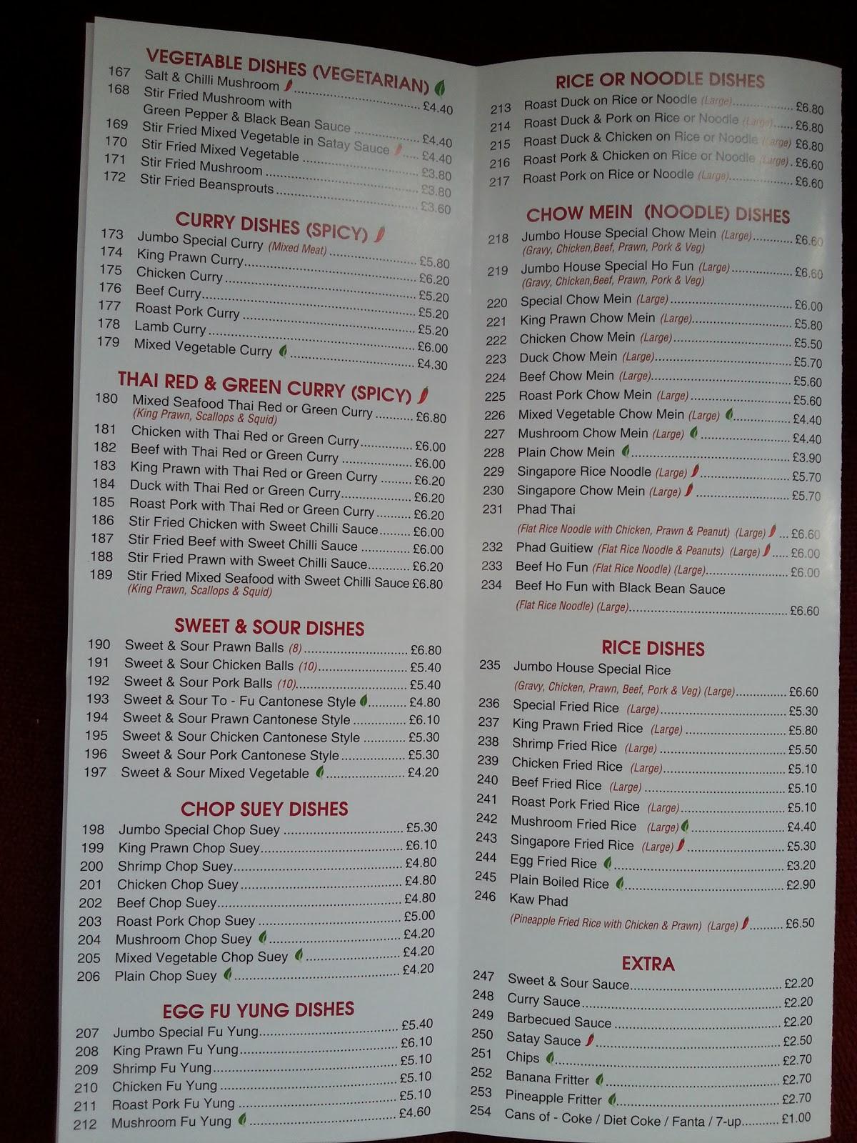 Menu at Jumbo Chinese & Thai Take Away fast food, Horsham