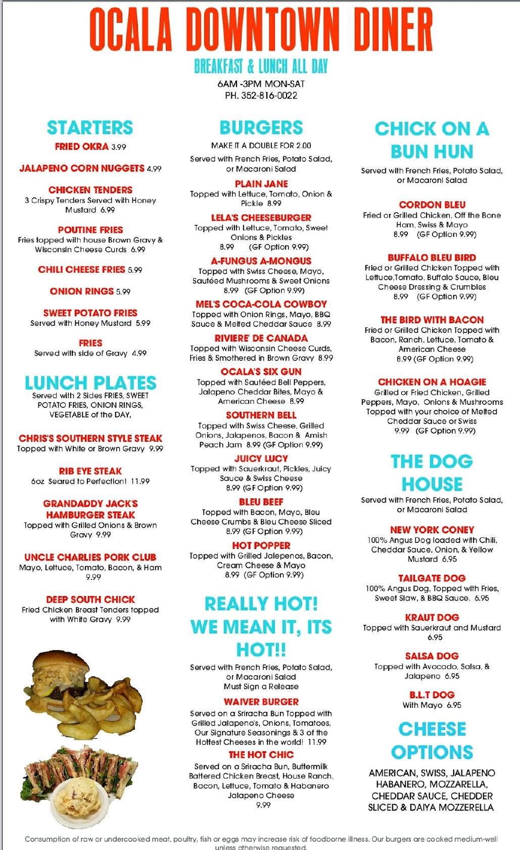Menu at Ocala Downtown Diner restaurant, Ocala