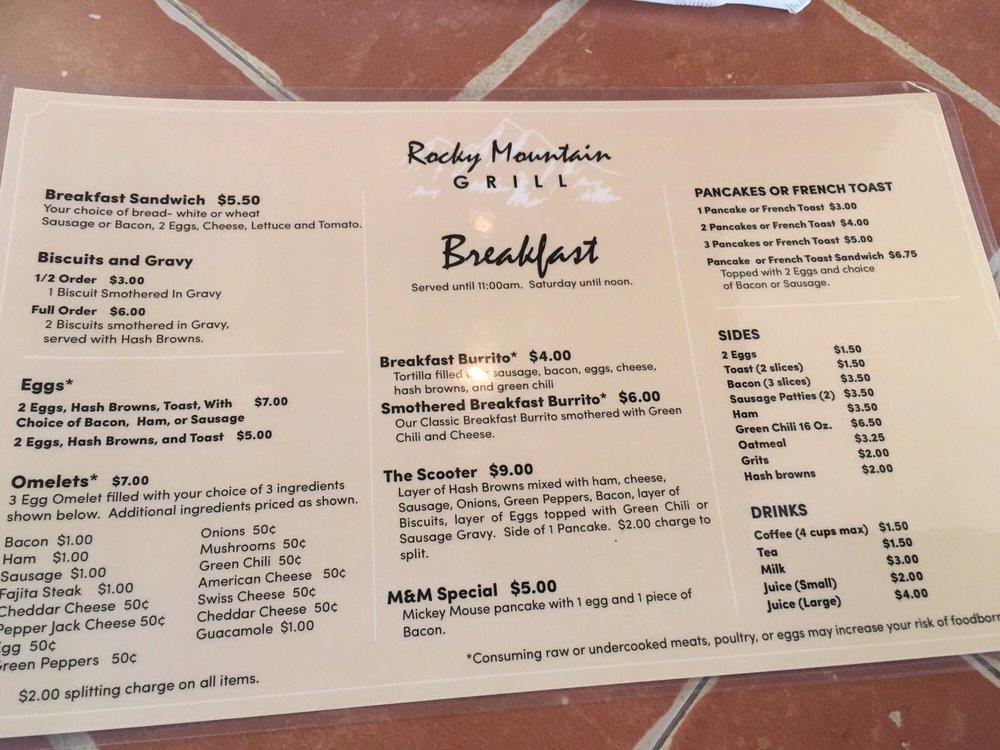 Menu at Rocky Mountain Grill restaurant, Edmond, E I- 35 Frontage Rd