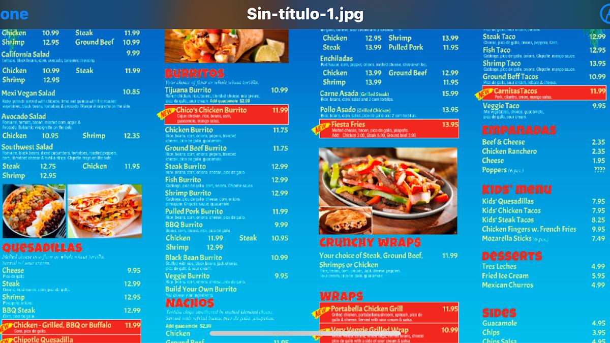 Menu at Tijuana Grill Bohemia restaurant, Bohemia