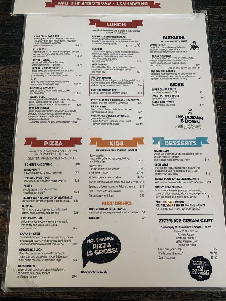 Menu at 2773 Glenbrook restaurant, Glenbrook