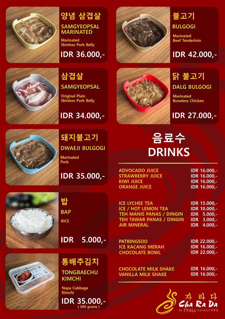 Menu at Charada Korean BBQ, Bandung, Jl. Kb. Jukut No.25-29