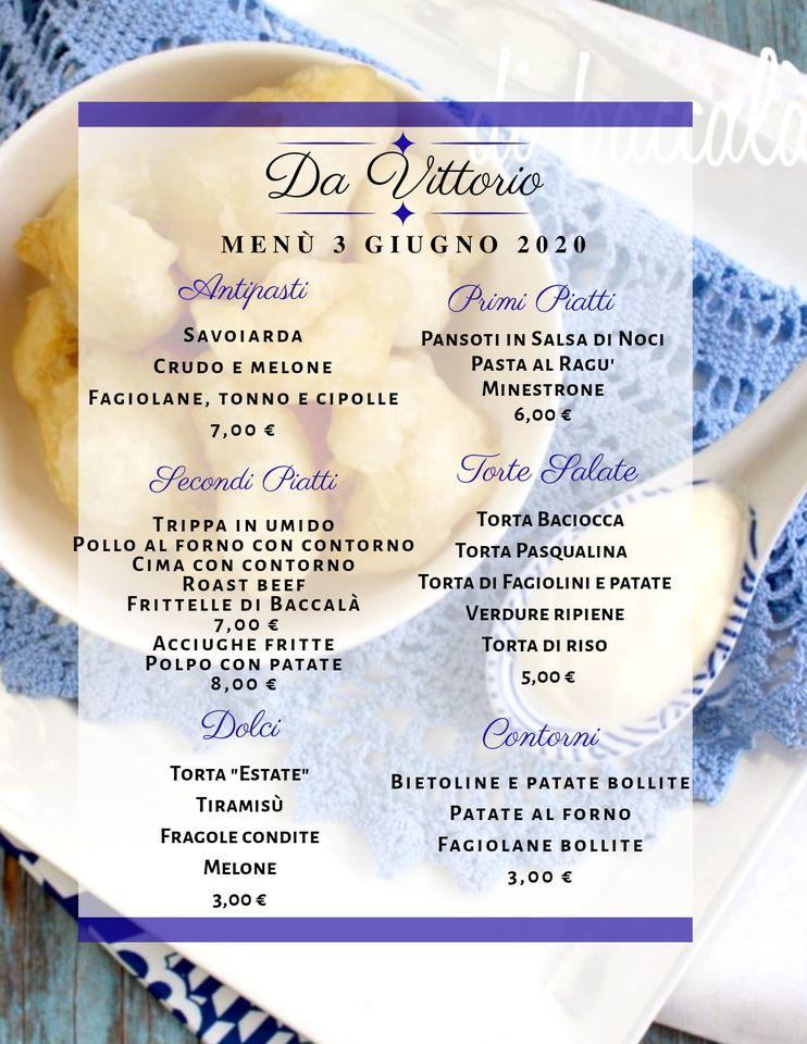 Speisekarte von Da Vittorio restaurant, Chiavari