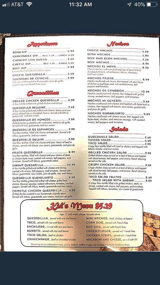 Menu at El Maya Mexican Cuisine restaurant, Alva, 832 Alva Street