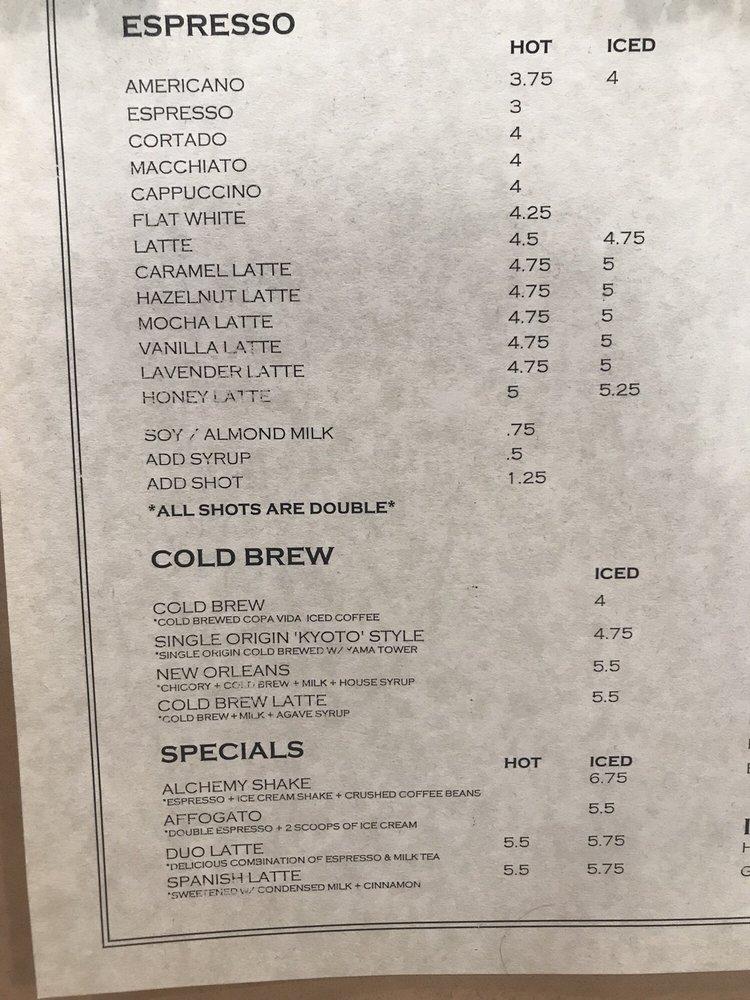 Menu at Enchanted Coffee Bar, La Mirada