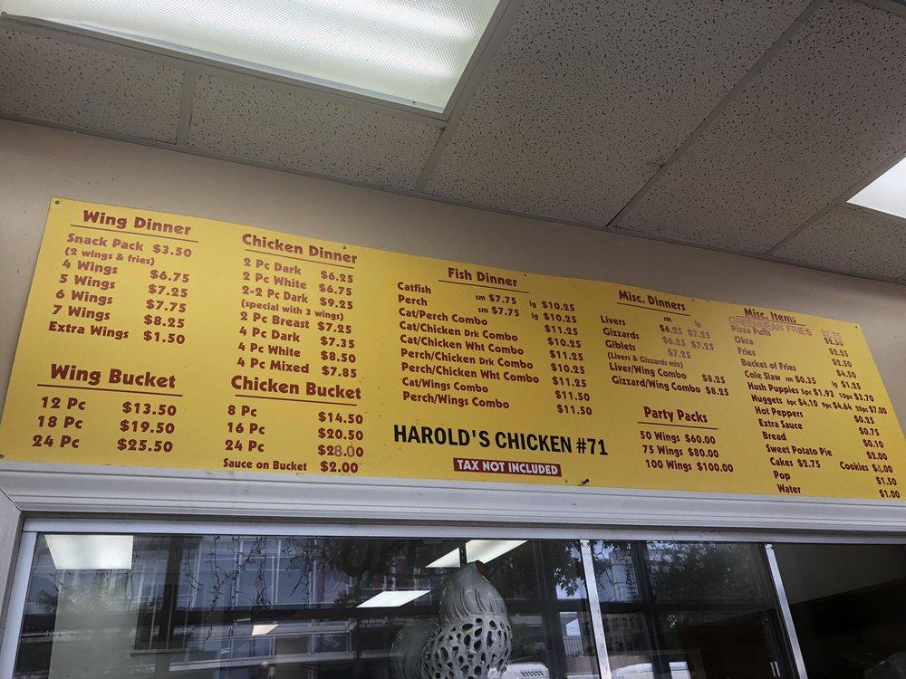 Menu at Harold's Chicken Shack restaurant, Chicago, 2132 S Michigan Ave