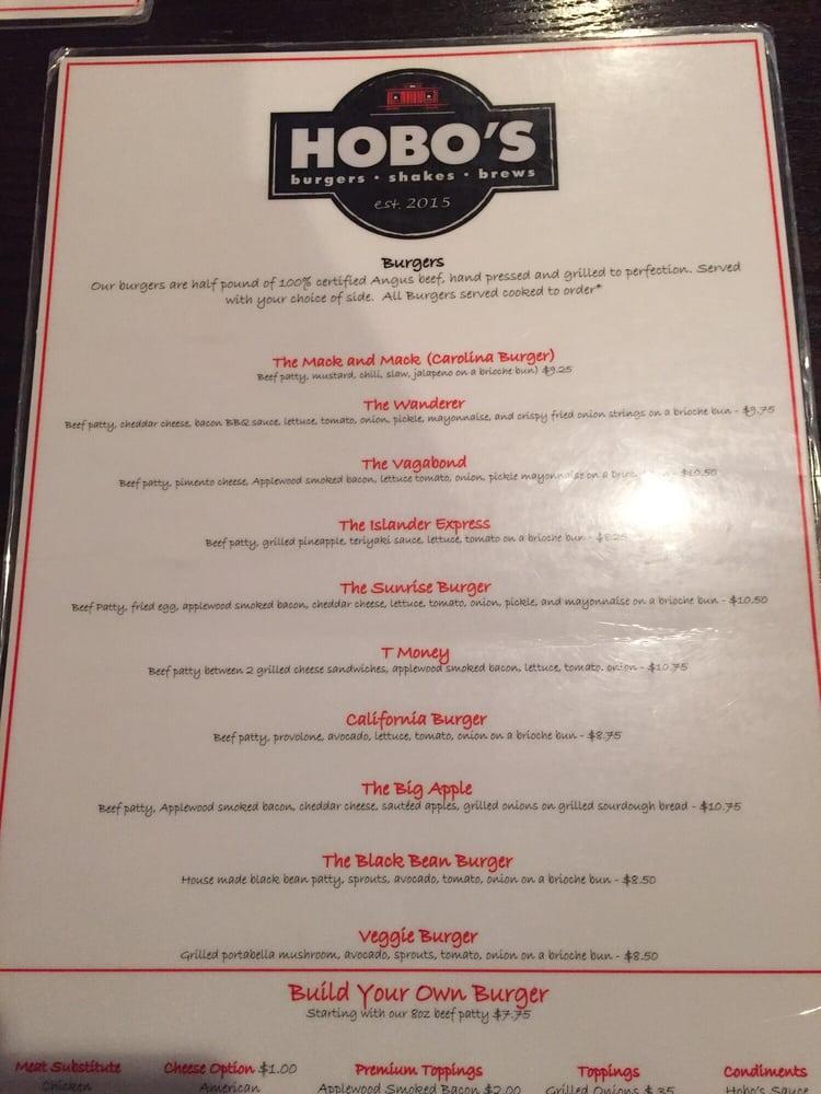 Menu at Hobo's pub & bar, Fort Mill