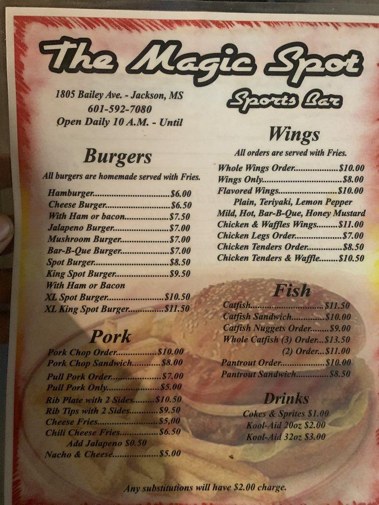 Menu at Magic Spot pub & bar, Jackson, Bailey Ave