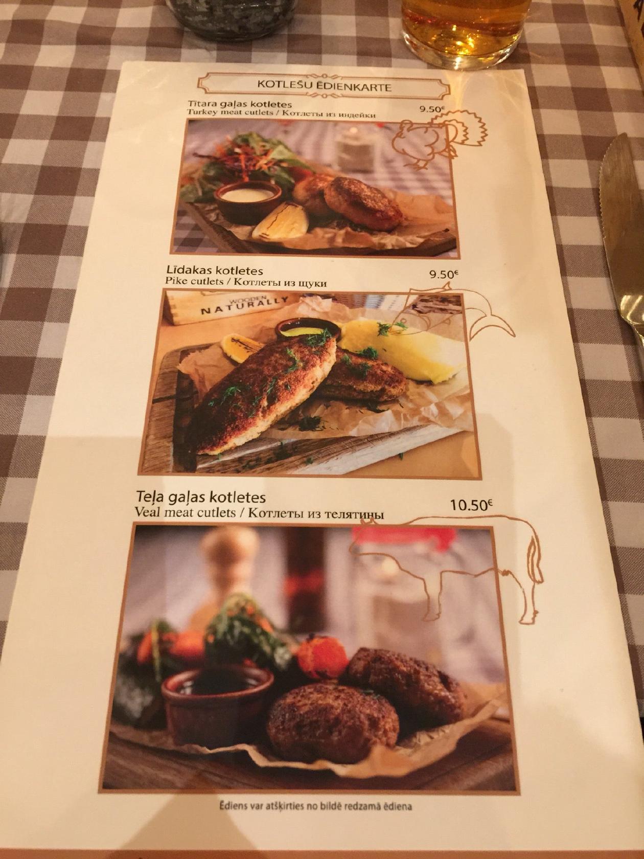 Menu at Naples restaurant, Riga, Andrejostas iela 5