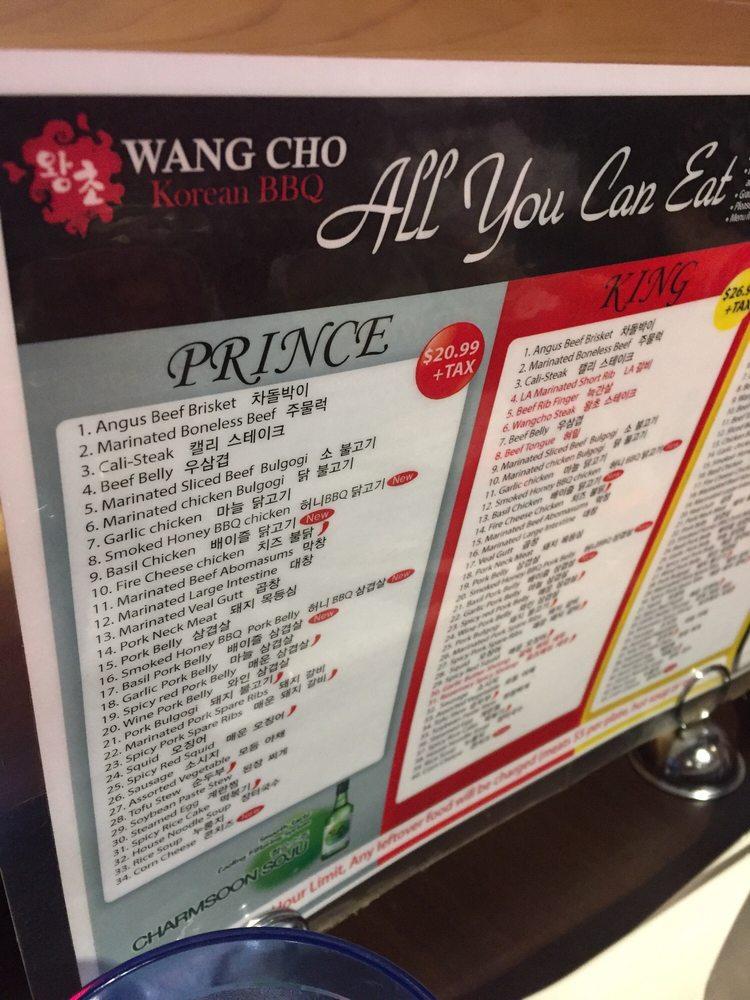 Menu at Wang Cho Korean BBQ, Riverside