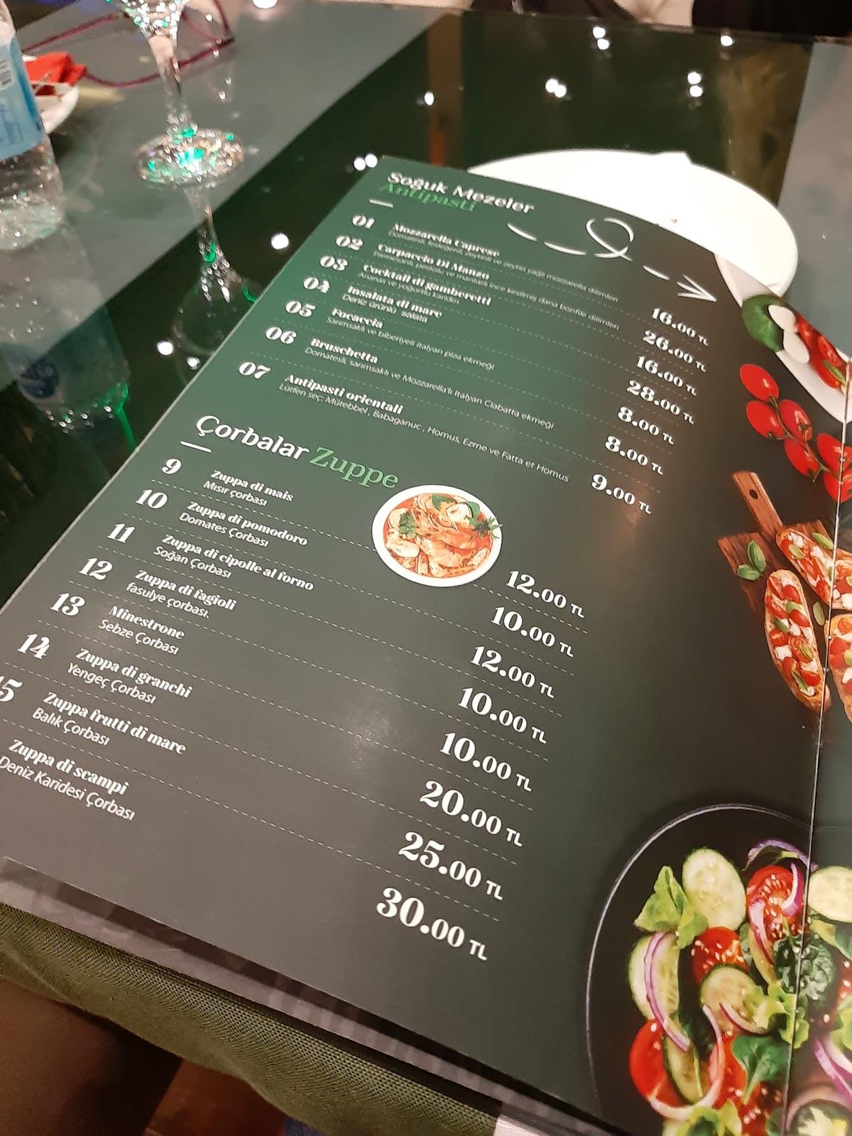 Menu at Bella Italia, Mersin
