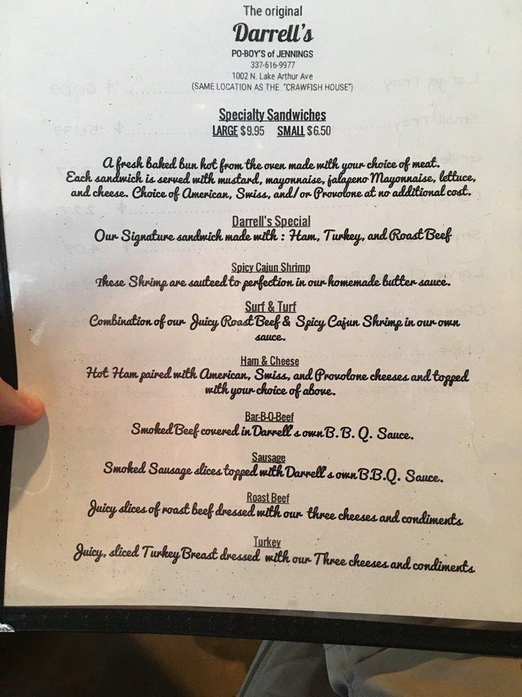 Menu at Darrell's of Jennings restaurant, Jennings