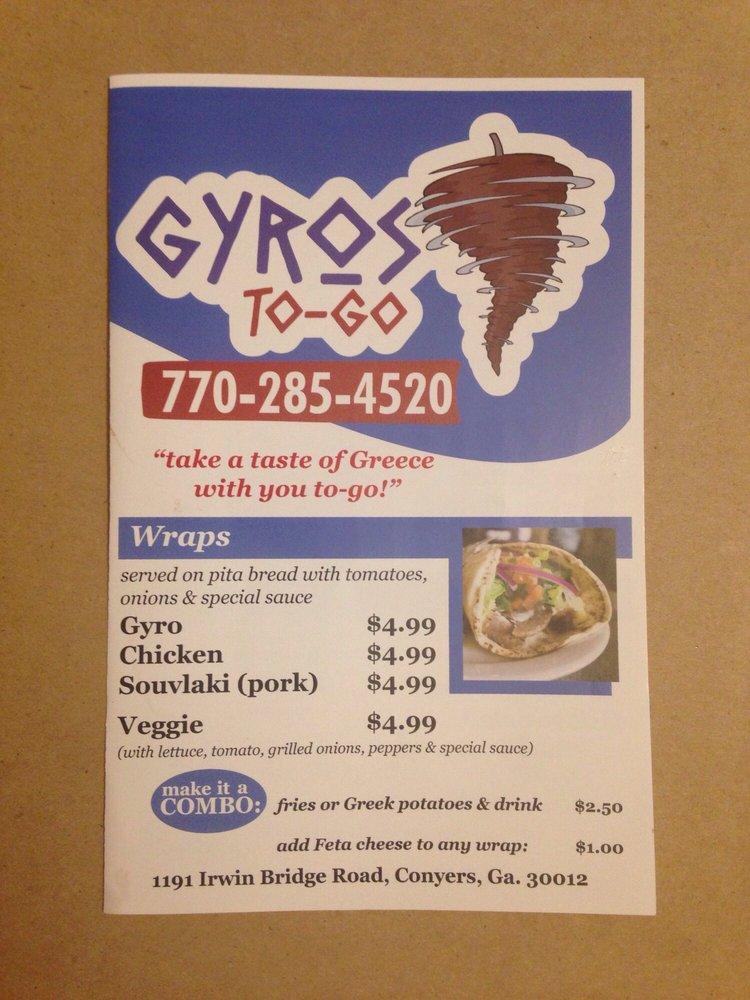 Menu at Gyros to Go restaurant, Conyers