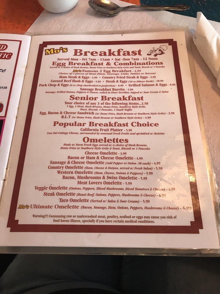 Menu at Mo's Family Restaurant, Lake Panasoffkee, County Rd 470